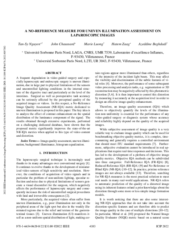 (PDF) A No-Reference Measure for Uneven Illumination Assessment on Laparoscopic Images