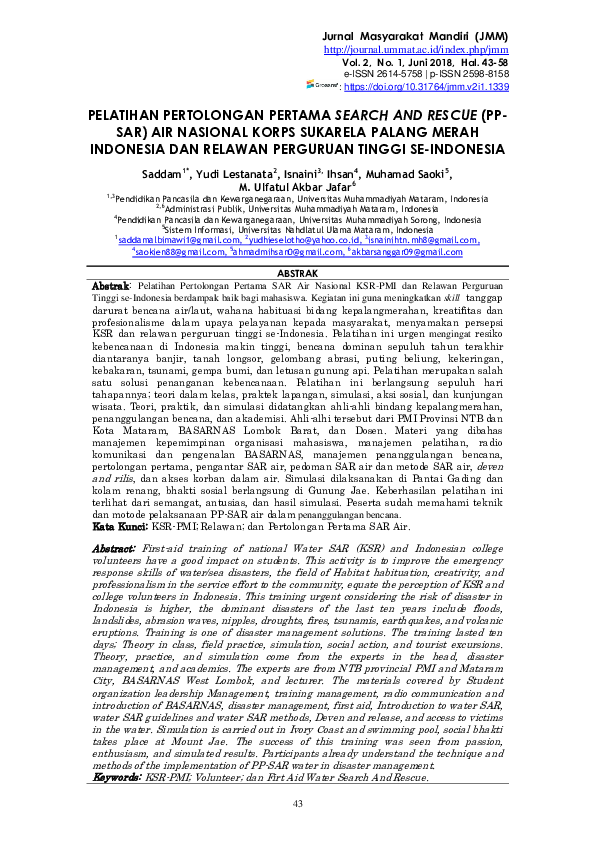 (PDF) Pelatihan Pertolongan Pertama Search and Rescue (PP-Sar) Air ...