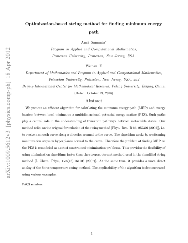 Pdf Modified String Method For Finding Minimum Energy Path