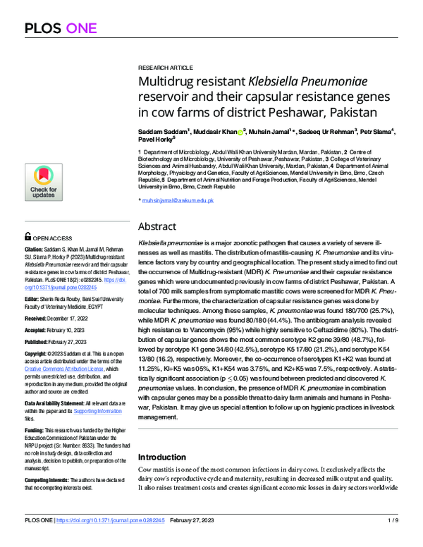 (PDF) Multidrug resistant Klebsiella Pneumoniae reservoir and their ...
