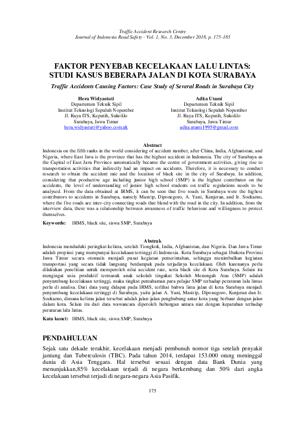 (PDF) Faktor Penyebab Kecelakaan Lalu Lintas: Studi Kasus Beberapa ... (PDF) Faktor Penyebab Kecelakaan Lalu Lintas: Studi Kasus Beberapa ...