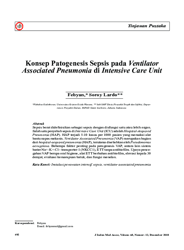 (PDF) Konsep Patogenesis Sepsis pada Ventilator Associated Pneumonia di ...
