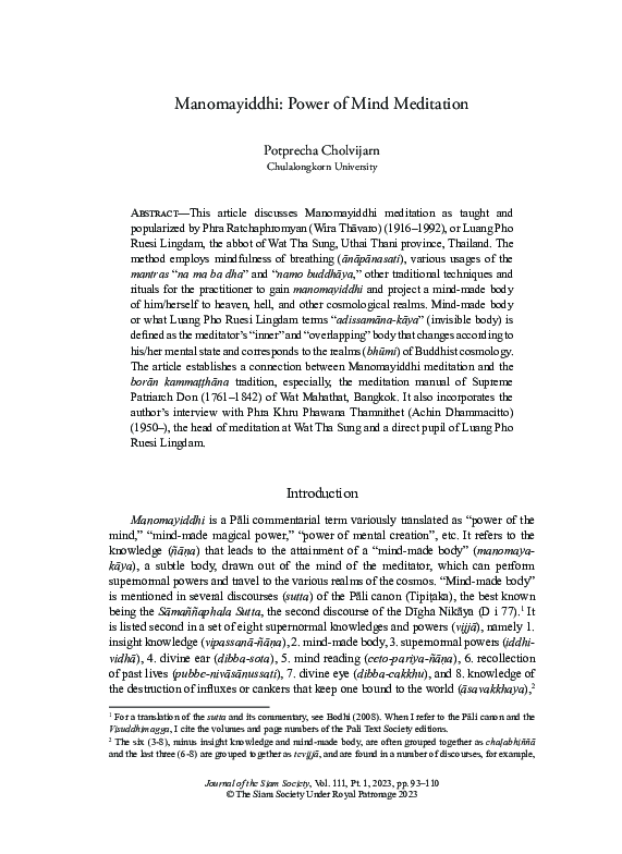 (PDF) Manomayiddhi: Power of Mind Meditation