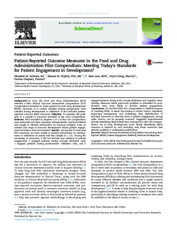 (PDF) Patient-Reported Outcome Measures in the Food and Drug ...
