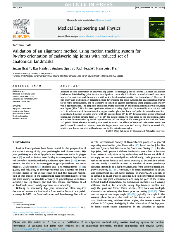 Pdf Validation Of An Alignment Method Using Motion Tracking System