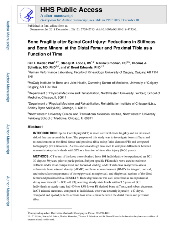 (PDF) Bone fragility after spinal cord injury: reductions in stiffness ...