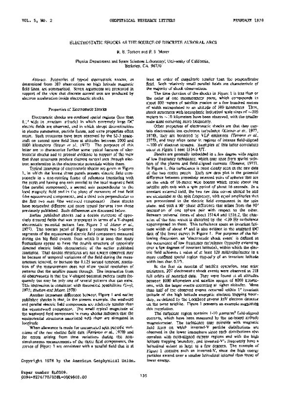 (PDF) Electrostatic shocks as the source of discrete auroral arcs