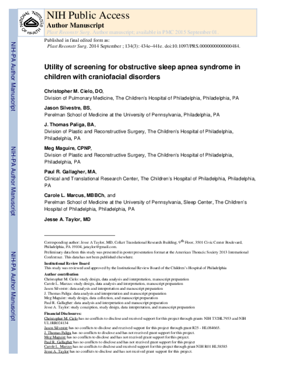 (PDF) Utility of Screening for Obstructive Sleep Apnea Syndrome in ...