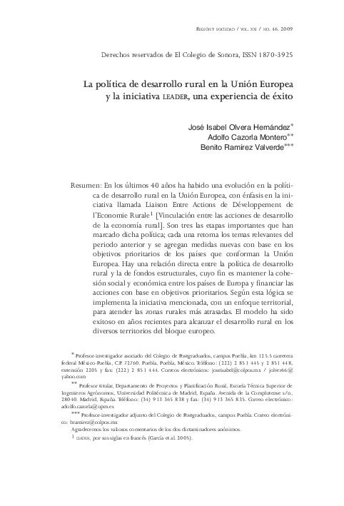 (PDF) La política de desarrollo rural en la Unión Europea y la ...