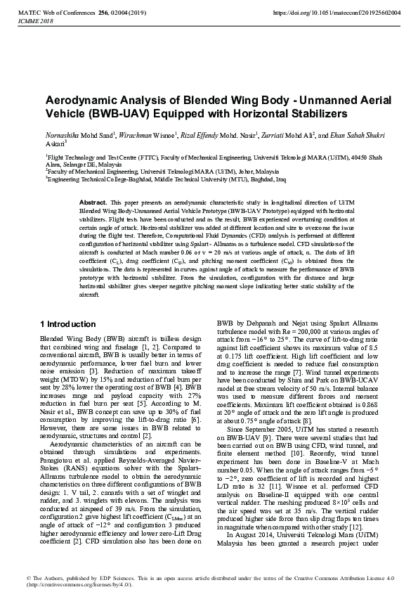 (PDF) Aerodynamic Analysis of Blended Wing Body - Unmanned Aerial Vehicle (BWB-UAV) Equipped ...