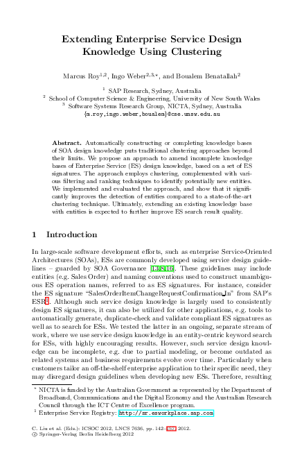 (PDF) Extending Enterprise Service Design Knowledge Using Clustering | Marcus Roy - Academia.edu