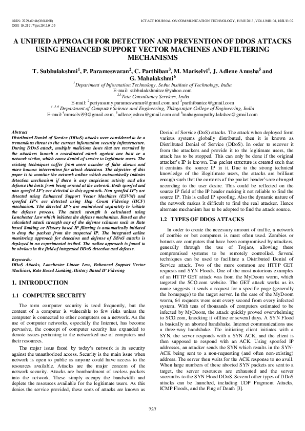 (PDF) A Unified Approach for Detection and Prevention of Ddos Attacks Using Enhanced Support ...