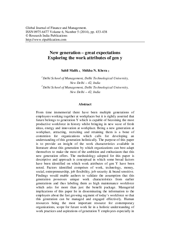 (PDF) New generation – great expectations Exploring the work attributes ...