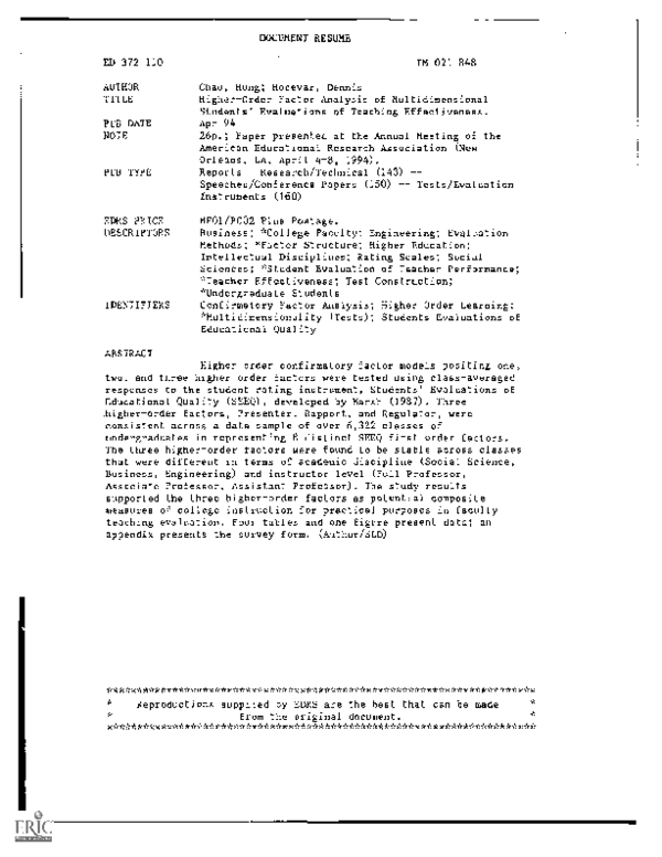 (PDF) Higher-Order Factor Analysis of Multidimensional Students ...