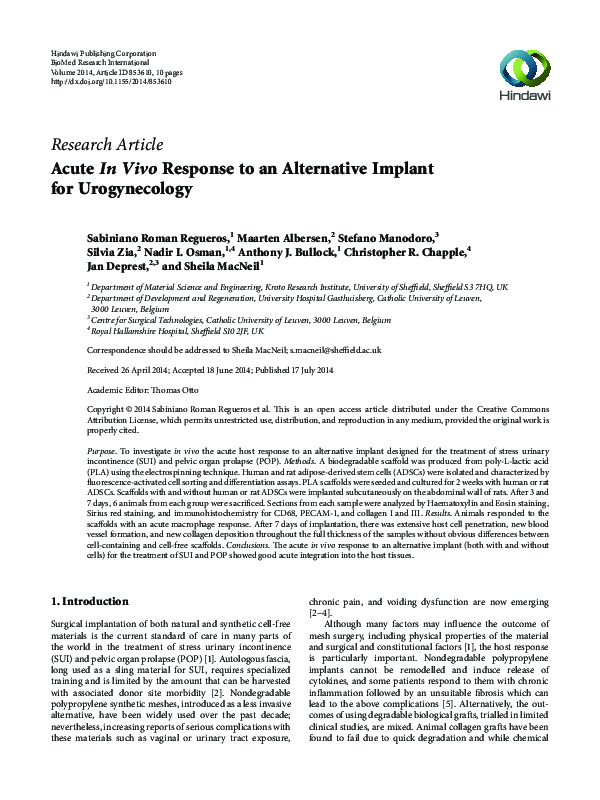 (PDF) AcuteIn VivoResponse to an Alternative Implant for Urogynecology ...