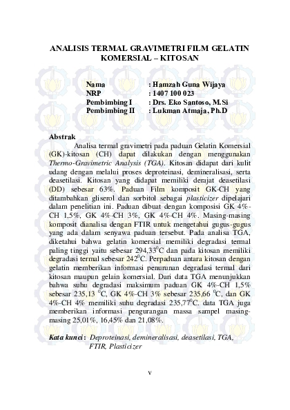 (PDF) Analisis Termal Gravimetri Film Gelatin Komersial-Kitosan
