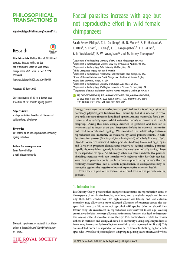 (PDF) Faecal parasites increase with age but not reproductive effort in ...