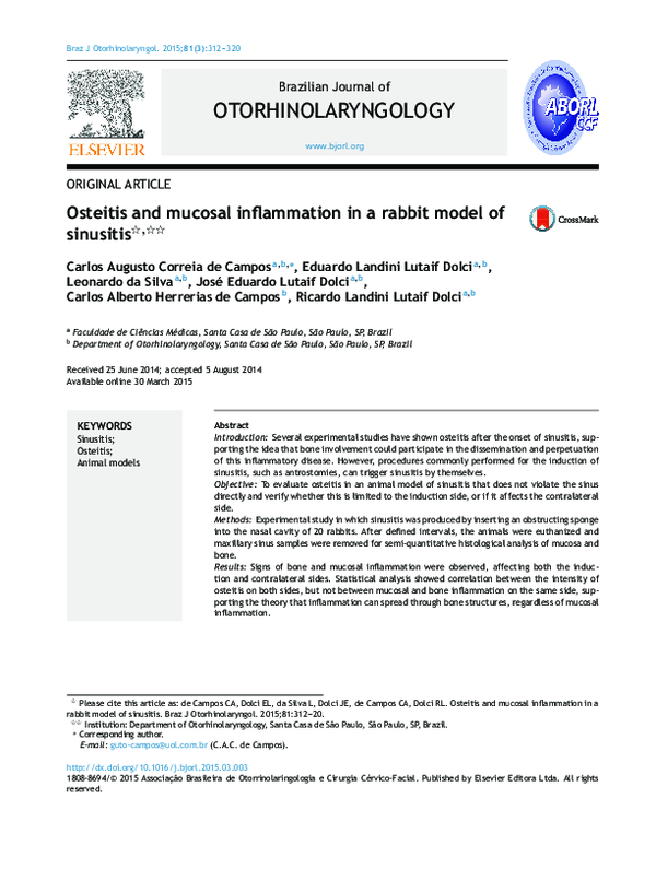 (PDF) Osteitis and mucosal inflammation in a rabbit model of sinusitis