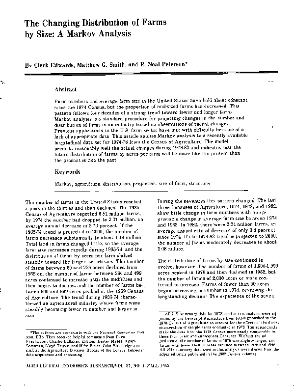 (PDF) The Changing Distribution of Farms by Size: A Markov Analysis