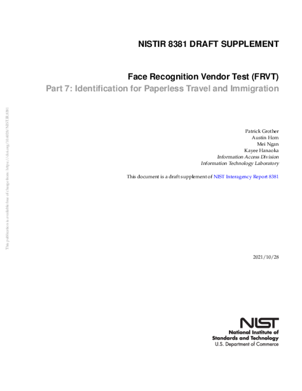 (PDF) Face Recognition Vendor Test (FRVT) Part 7: Identification for ...