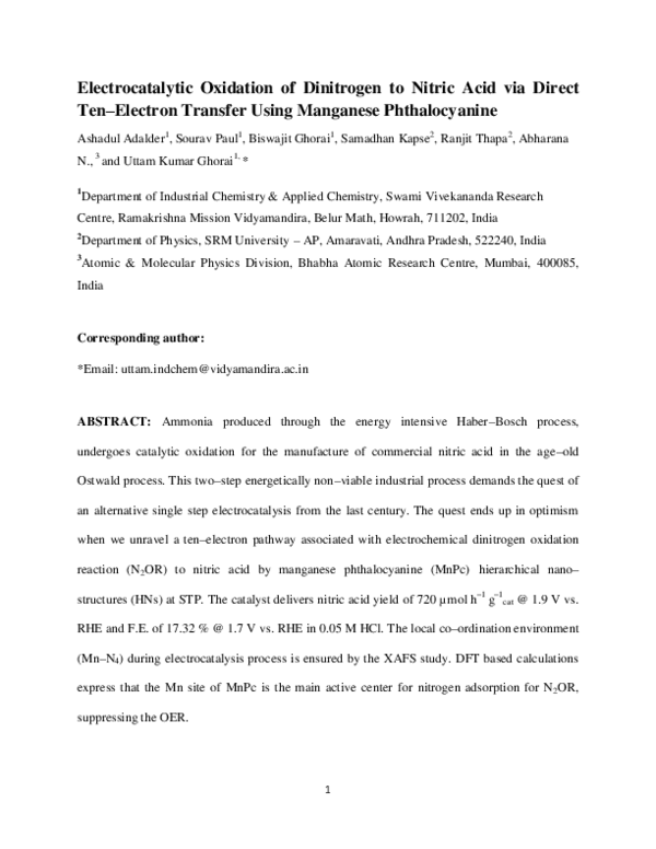 (PDF) Electrocatalytic Oxidation of Dinitrogen to Nitric Acid via ...