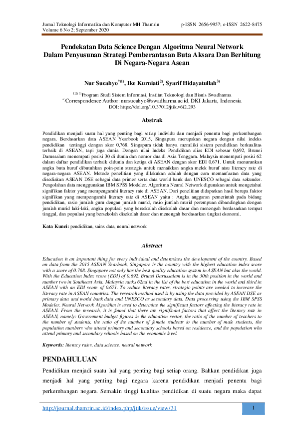 (PDF) Pendekatan Data Science Dengan Algoritma Neural Network Dalam Penyusunan Strategi ...