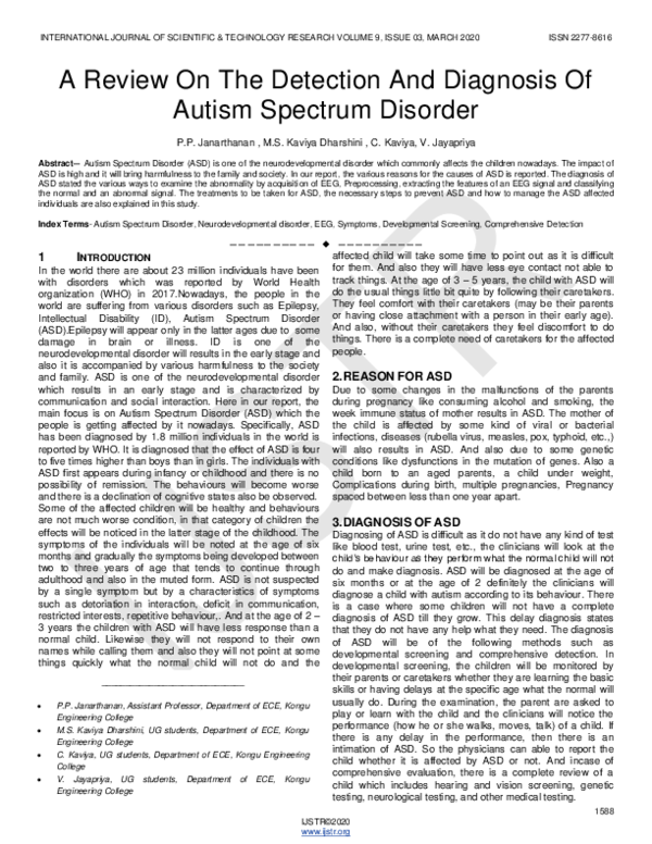 (PDF) A Review on the Detection and Diagnosis of Autism Spectrum Disorder