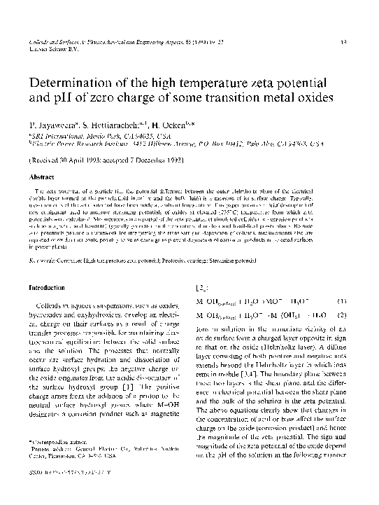 (PDF) Determination of the high temperature zeta potential and pH of ...