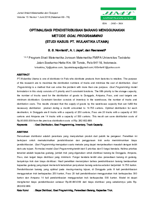 (PDF) Optimalisasi Pendistribusian Barang Menggunakan Metode Goal ...