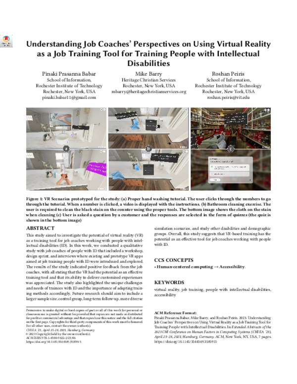 (PDF) Understanding Job Coaches’ Perspectives on Using Virtual Reality as a Job Training Tool ...