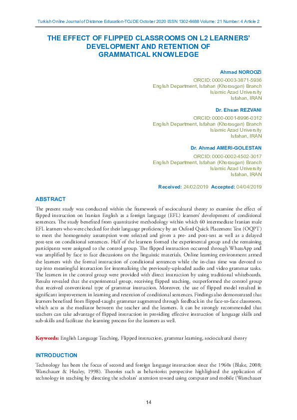 (PDF) The Effect of Flipped Classrooms on L2 Learners’ Development and Retention of Grammatical ...