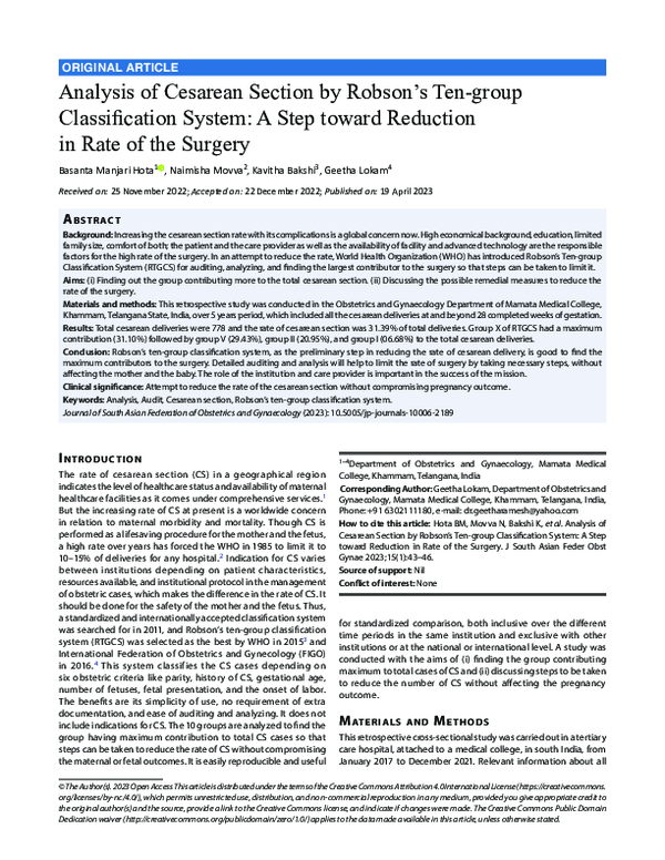 (PDF) Analysis of Cesarean Section by Robson\'s Ten-group ...
