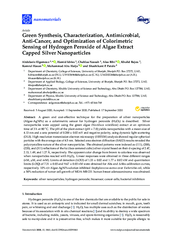 (PDF) Green Synthesis, Characterization, Antimicrobial, Anti-Cancer, and Optimization of ...