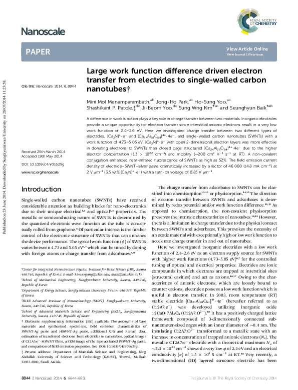 (PDF) Large work function difference driven electron transfer from ...