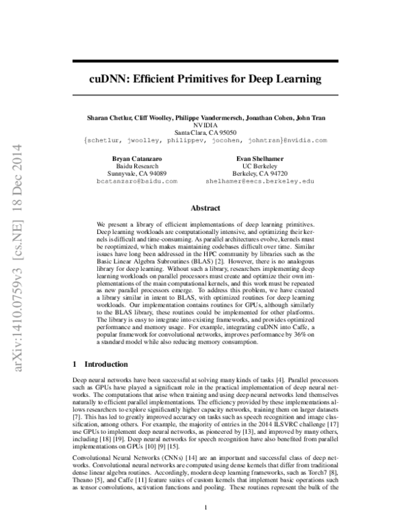 (PDF) Cudnn: Efficient Primitives for Deep Learning