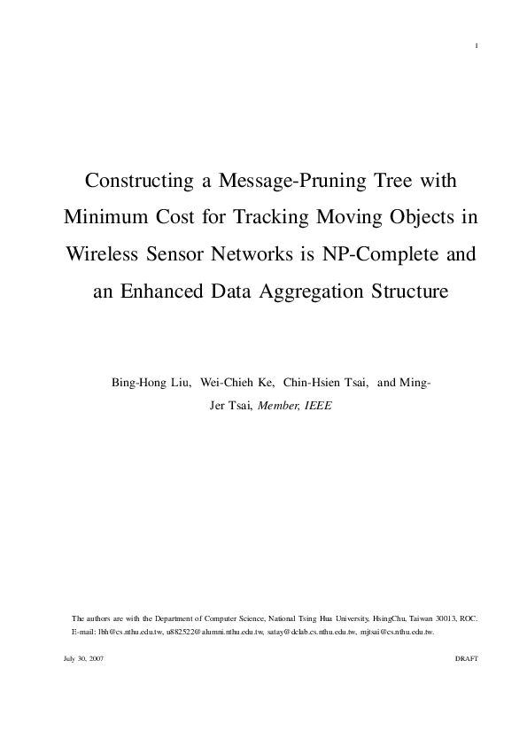 (PDF) Constructing a Message-Pruning Tree with Minimum Cost for Tracking Moving Objects in ...