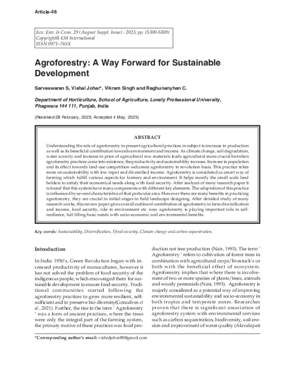 (PDF) Agroforestry: A Way Forward for Sustainable Development