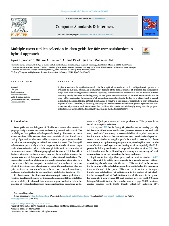 (PDF) Multiple users replica selection in data grids for fair user satisfaction: A hybrid ...