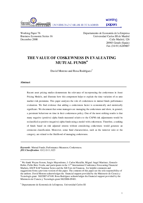 (PDF) The value of coskewness in evaluating mutual funds