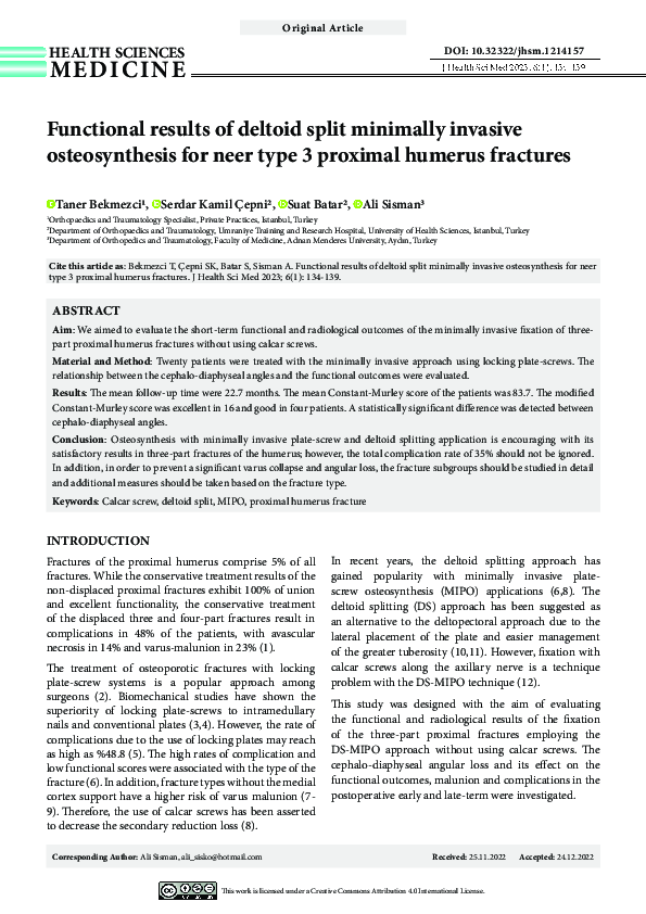 (PDF) Functional results of deltoid split minimally invasive ...