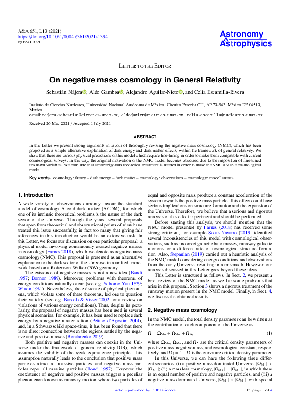 (PDF) On negative mass cosmology in General Relativity