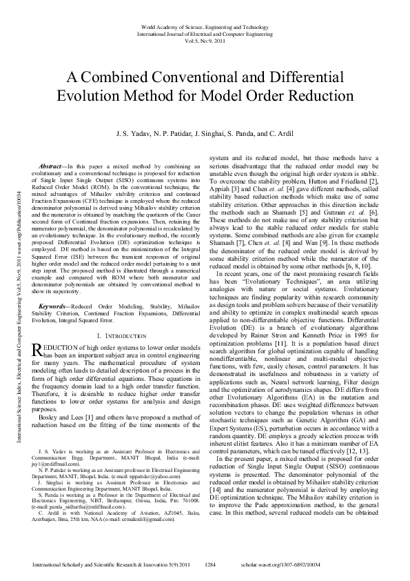 (PDF) A Combined Conventional And Differential Evolution Method For Model Order Reduction