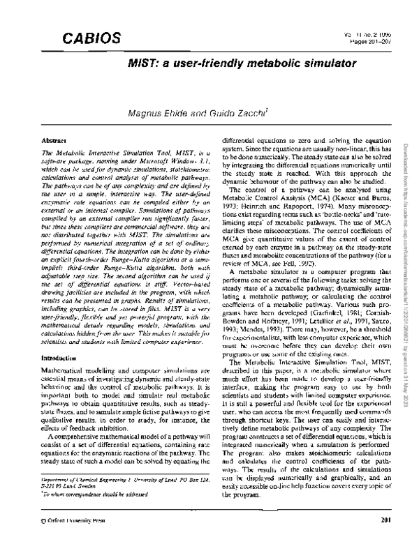 (PDF) MIST: a user-friendly metabolic simulator