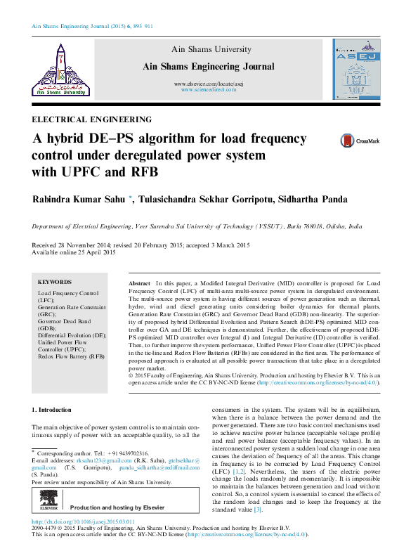 (PDF) A hybrid DE–PS algorithm for load frequency control under deregulated power system with ...