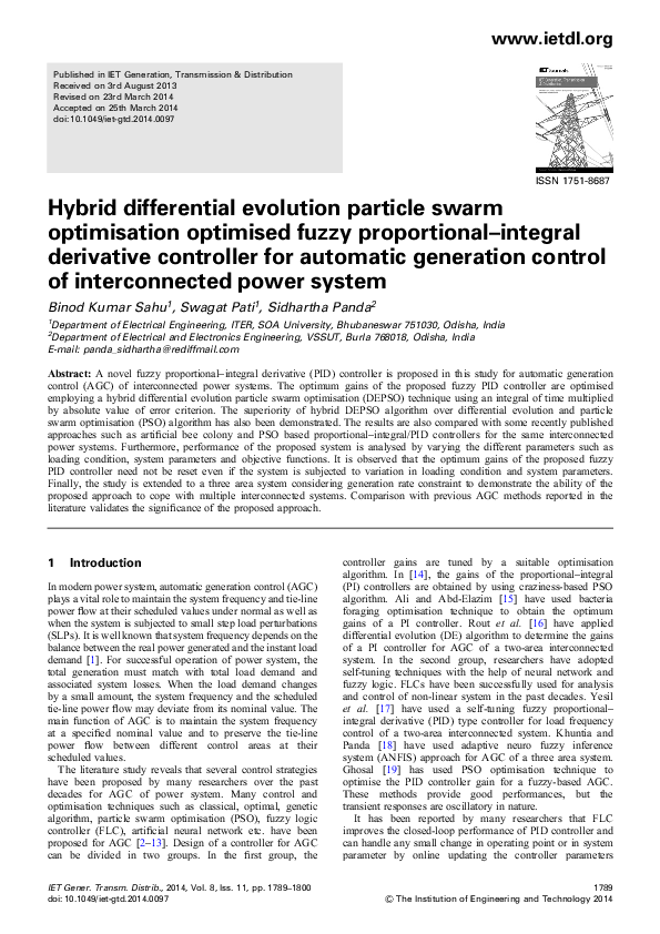 Pdf Hybrid Differential Evolution Particle Swarm Optimisation Optimised Fuzzy Proportional 4639