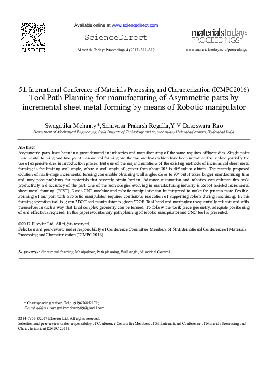 (PDF) Tool Path Planning for manufacturing of Asymmetric parts by ...