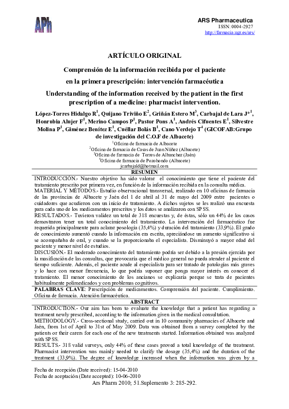 (PDF) Comprensión de la información recibida por el paciente en la ...