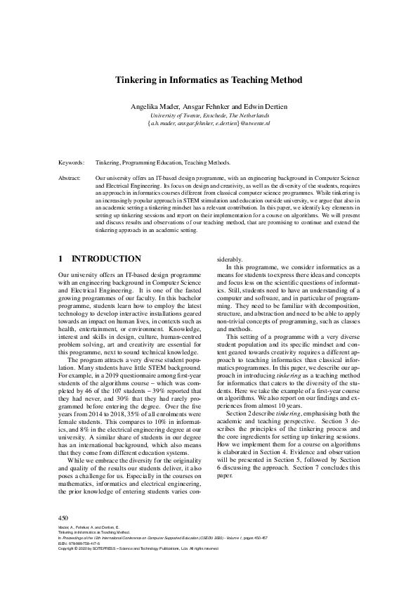 (PDF) Tinkering in Informatics as Teaching Method