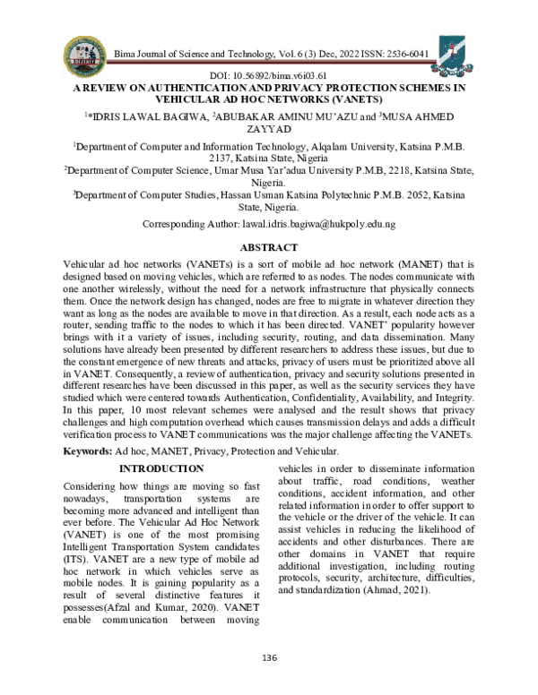 Pdf A Review On Authentication And Privacy Protection Schemes In Vehicular Ad Hoc Networks