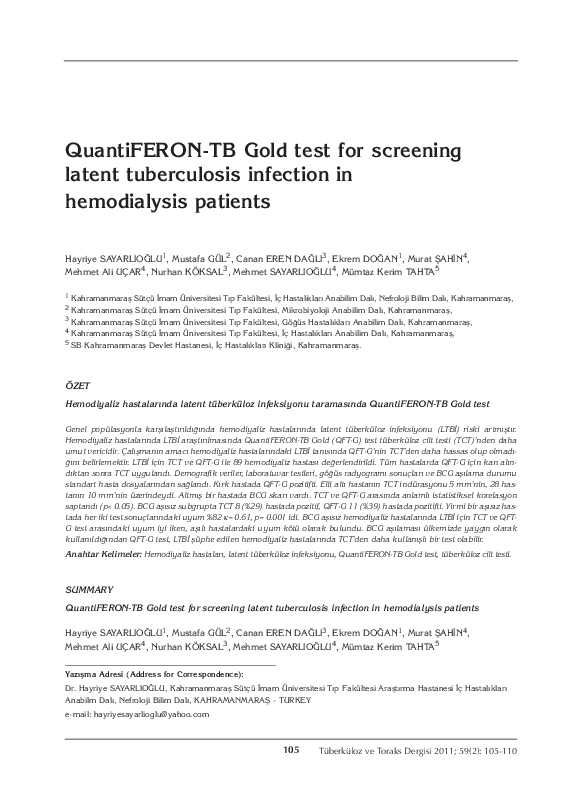 (PDF) QuantiFERON-TB Gold test for screening latent tuberculosis ...